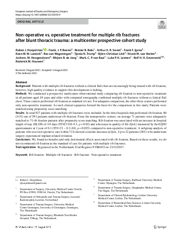 (PDF) Non-operative vs. operative treatment for multiple rib fractures ...