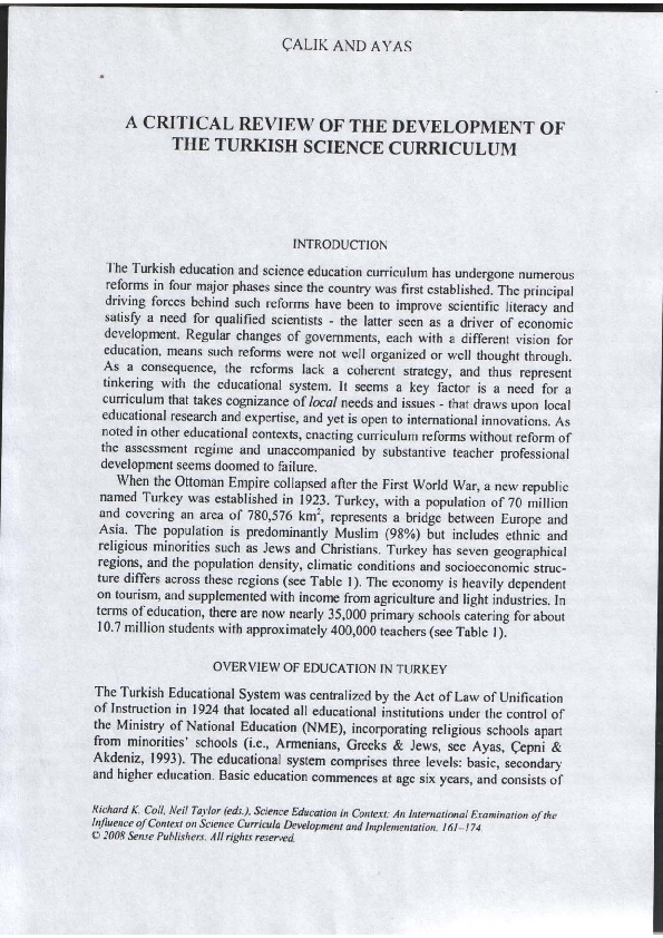 (PDF) A Critical Review of the Development of the Turkish Science ...