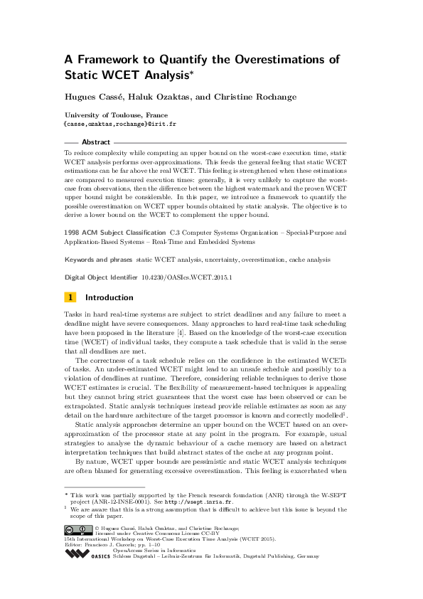 (PDF) A Framework to Quantify the Overestimations of Static WCET Analysis