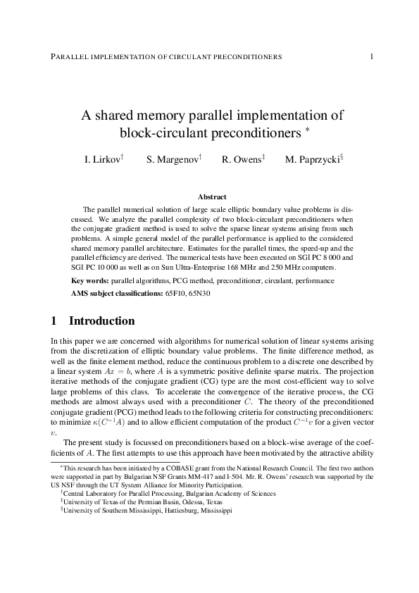 Pdf A Shared Memory Parallel Implementation Of Block Circulant Preconditioners