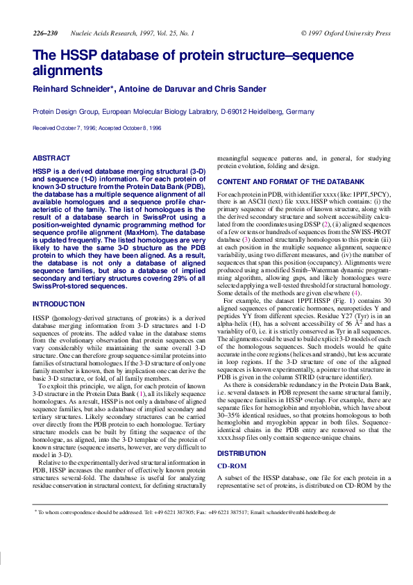 (PDF) The HSSP database of protein structure-sequence alignments