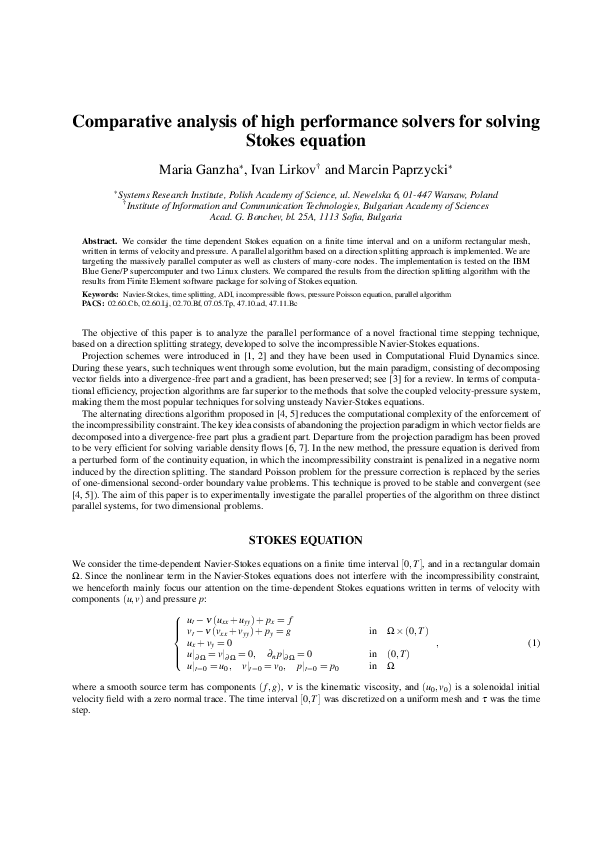 Pdf Comparative Analysis Of High Performance Solvers For Solving Stokes Equation 6470