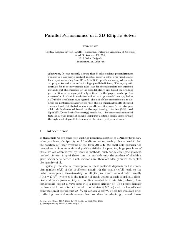 Pdf Parallel Performance Of A 3d Elliptic Solver