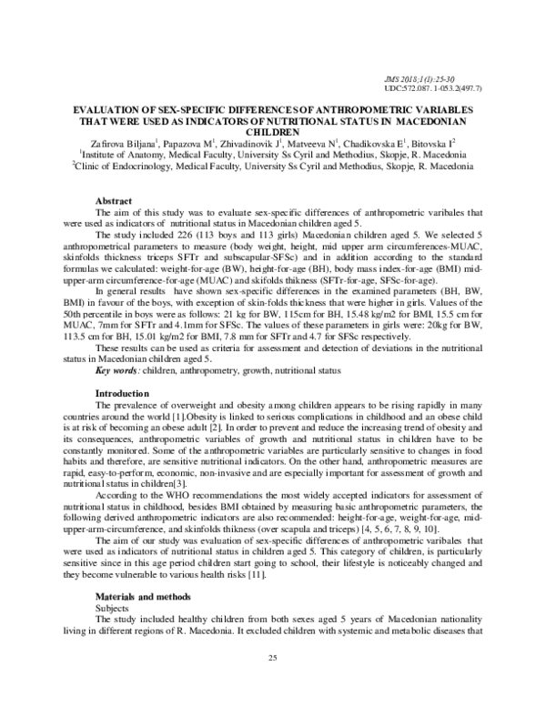 Pdf Evaluation Of Sex Specific Differences Of Anthropometric Variables That Were Used As