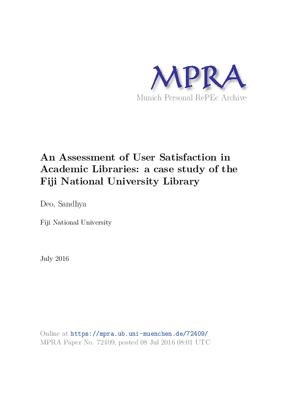 (PDF) An Assessment of User Satisfaction in Academic Libraries: A Case Study of the Fiji ...