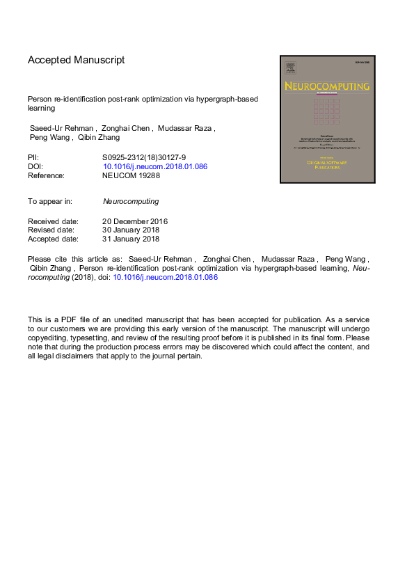 (PDF) Person re-identification post-rank optimization via hypergraph ... (PDF) Person re-identification post-rank optimization via hypergraph ...