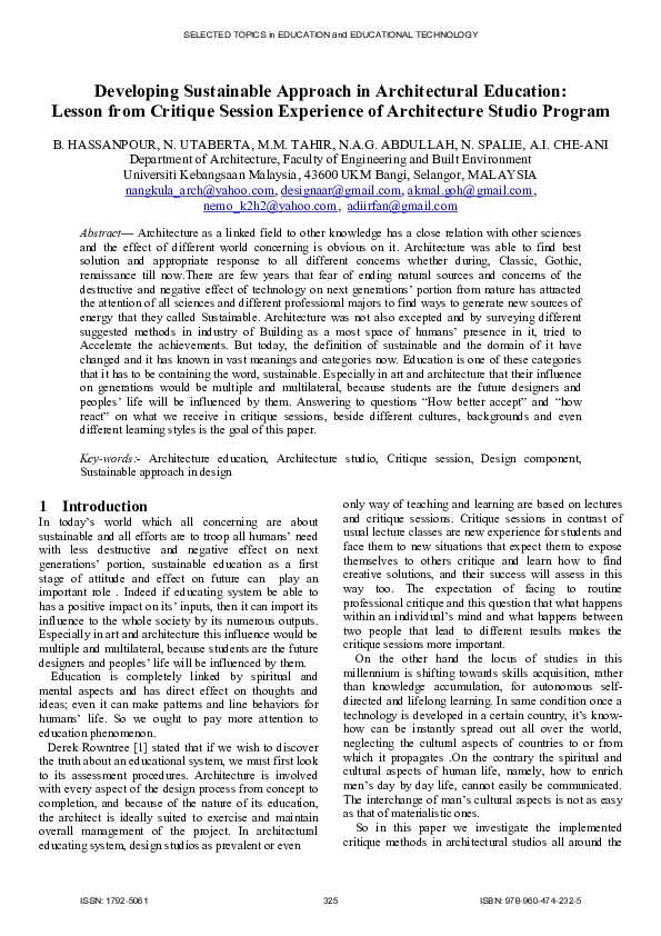 (PDF) Developing Sustainable Approach in Architectural Education ...