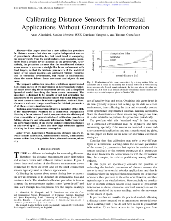 (PDF) Calibrating Distance Sensors for Terrestrial Applications Without Groundtruth Information