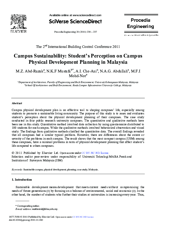 (PDF) Campus Sustainability: Student's Perception on Campus Physical Development Planning in ...