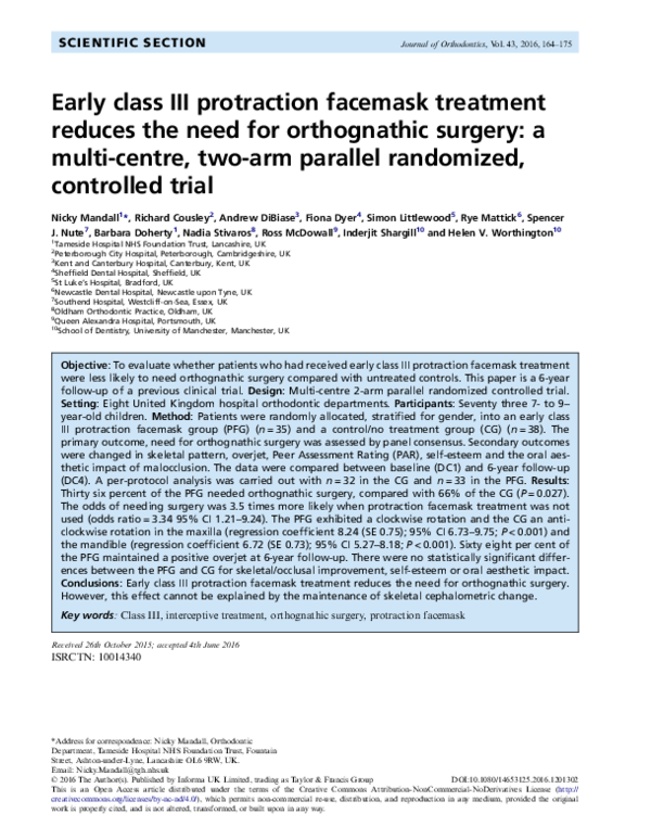 (PDF) Early class III protraction facemask treatment reduces the need ...