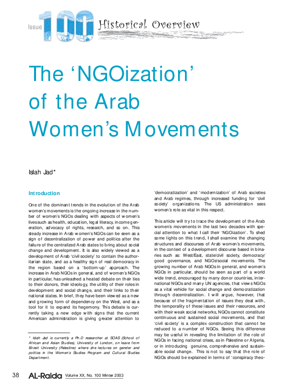 (PDF) The ‘NGOization’ of the Arab Women’s Movements