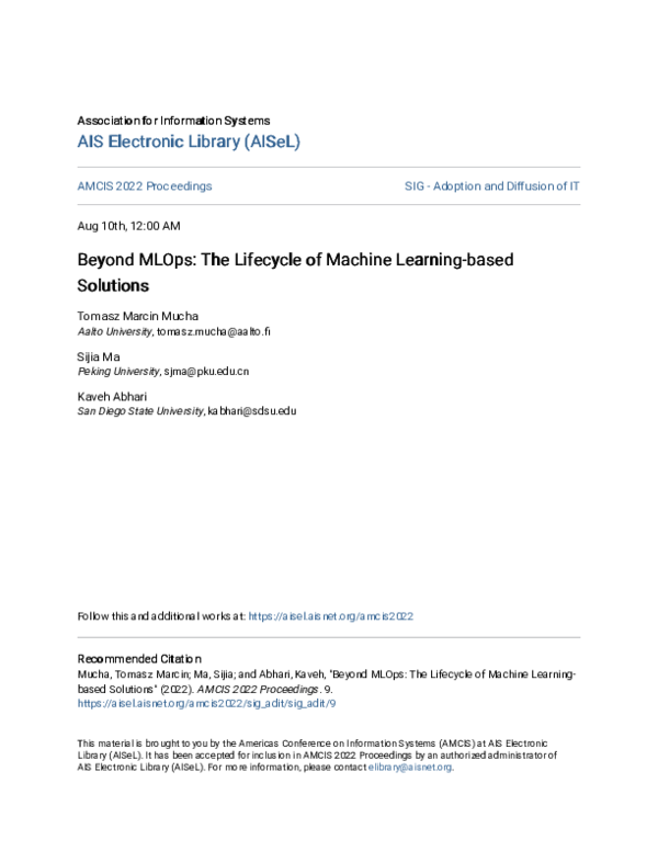 (PDF) Beyond MLOps: The Lifecycle of Machine Learning-based Solutions ...