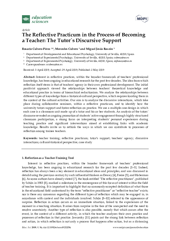 (PDF) The Reflective Practicum in the Process of Becoming a Teacher: The Tutor´s Discursive Support