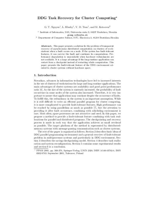 (PDF) DDG Task Recovery for Cluster Computing