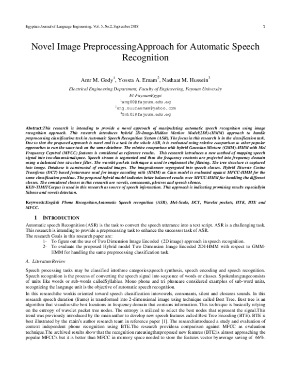 (PDF) Novel Image PreprocessingApproach for Automatic Speech Recognition