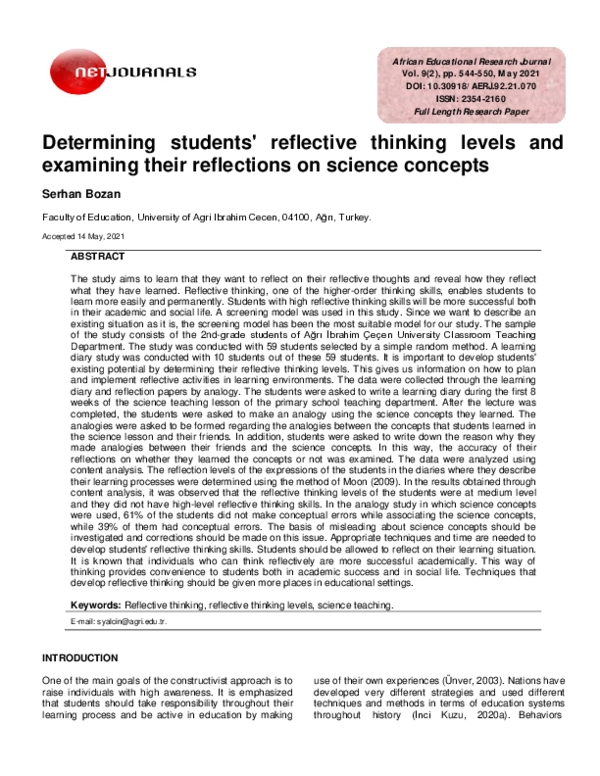 (PDF) Determining students' reflective thinking levels and examining ...