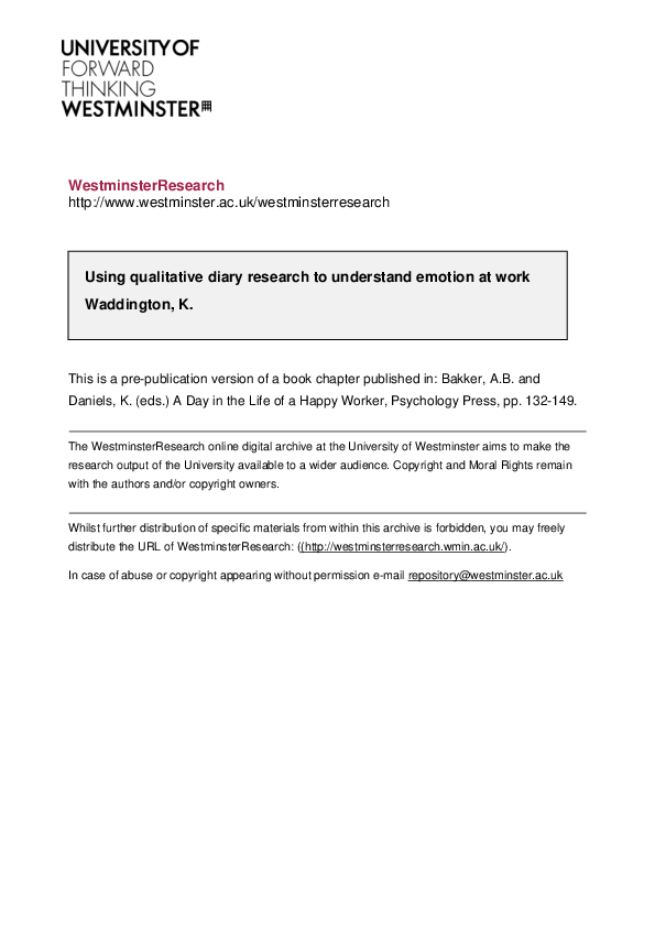 (PDF) Using Qualitative Diary Research to Understand Emotion at Work