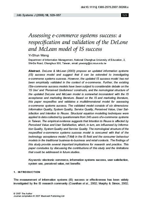 (PDF) Assessing e-commerce systems success: a respecification and ...