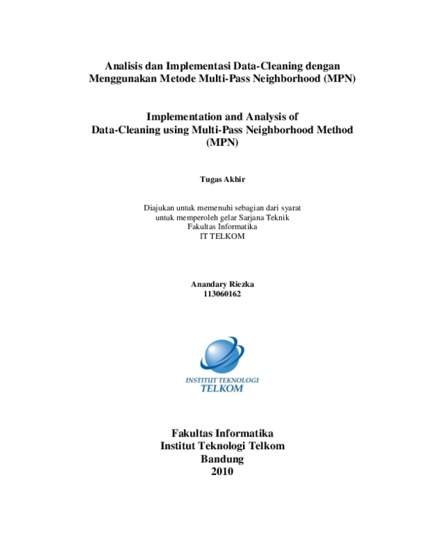 (PDF) Analisis dan Implementasi Data-Cleaning dengan Menggunakan Metode Multi-Pass Neighborhood ...