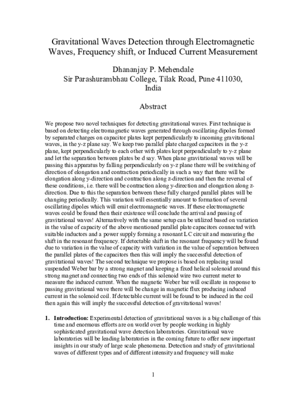 (PDF) Gravitational Waves Detection Through Electromagnetic Waves, Frequency Shift, or Induced ...