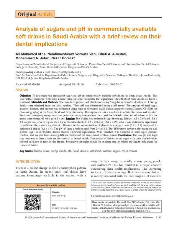 (PDF) Analysis of sugars and pH in commercially available soft drinks ...