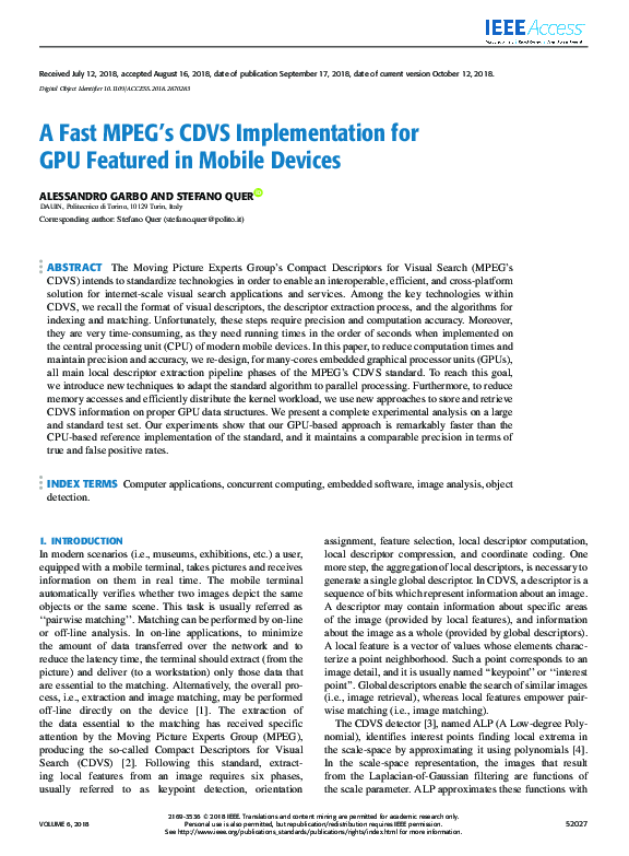 (PDF) A Fast MPEG’s CDVS Implementation for GPU Featured in Mobile Devices