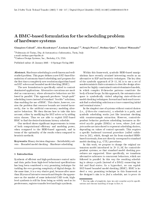 (PDF) A BMC-based formulation for the scheduling problem of hardware systems