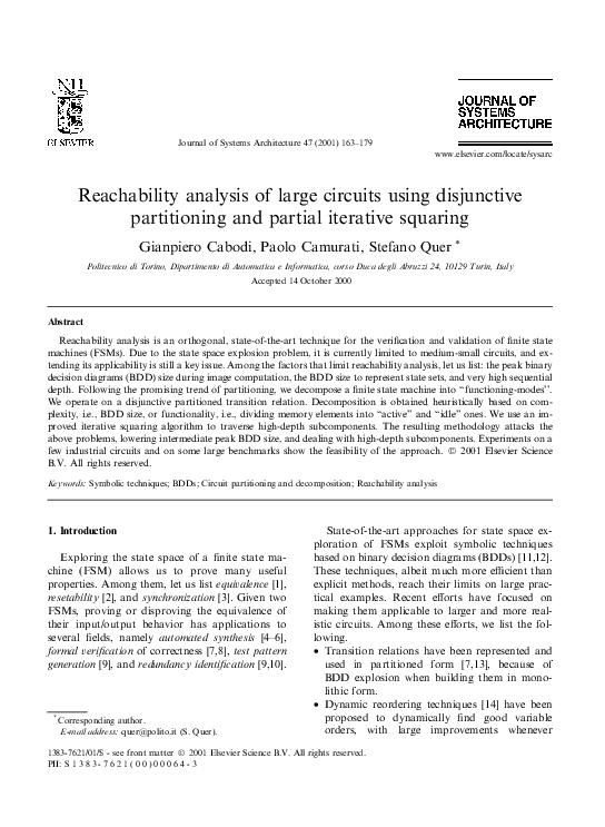 (PDF) Reachability analysis of large circuits using disjunctive partitioning and partial ...