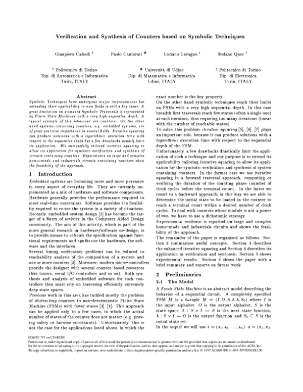 (PDF) Verification and synthesis of counters based on symbolic techniques