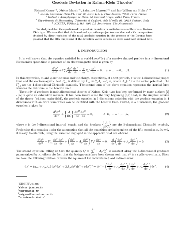 (PDF) Geodesic deviation in Kaluza-Klein theories