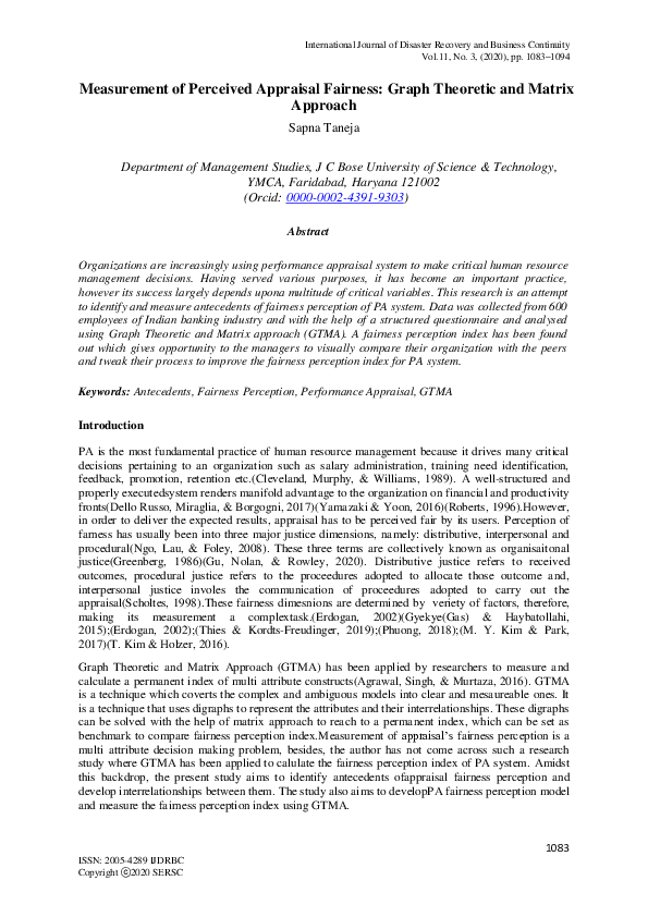 (PDF) Measurement of Perceived Appraisal Fairness: Graph Theoretic and Matrix Approach