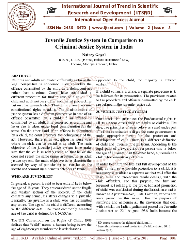 (PDF) Juvenile Justice System in Comparison to Criminal Justice System ...