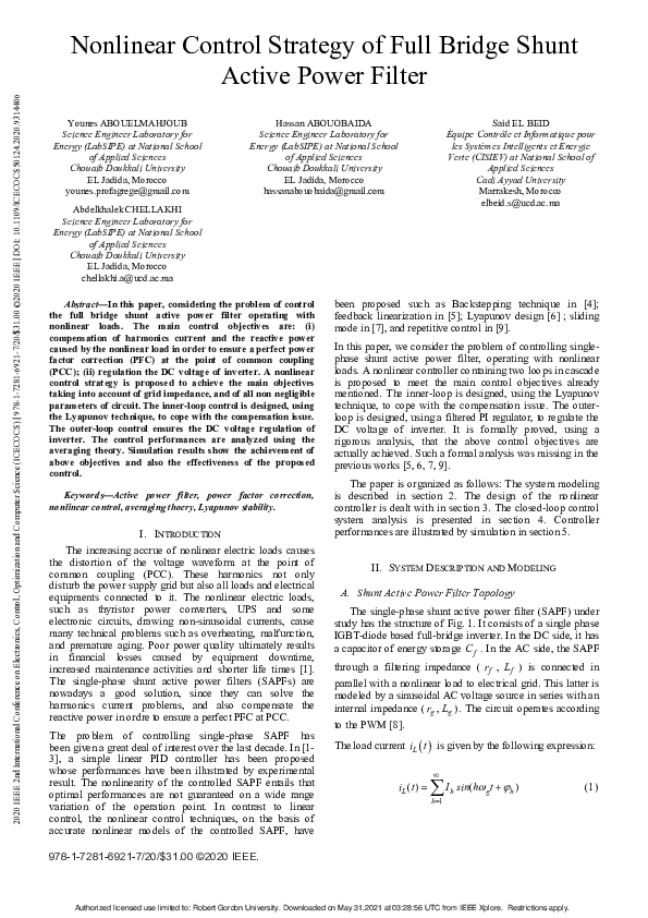 (PDF) Nonlinear Control Strategy of Full Bridge Shunt Active Power Filter