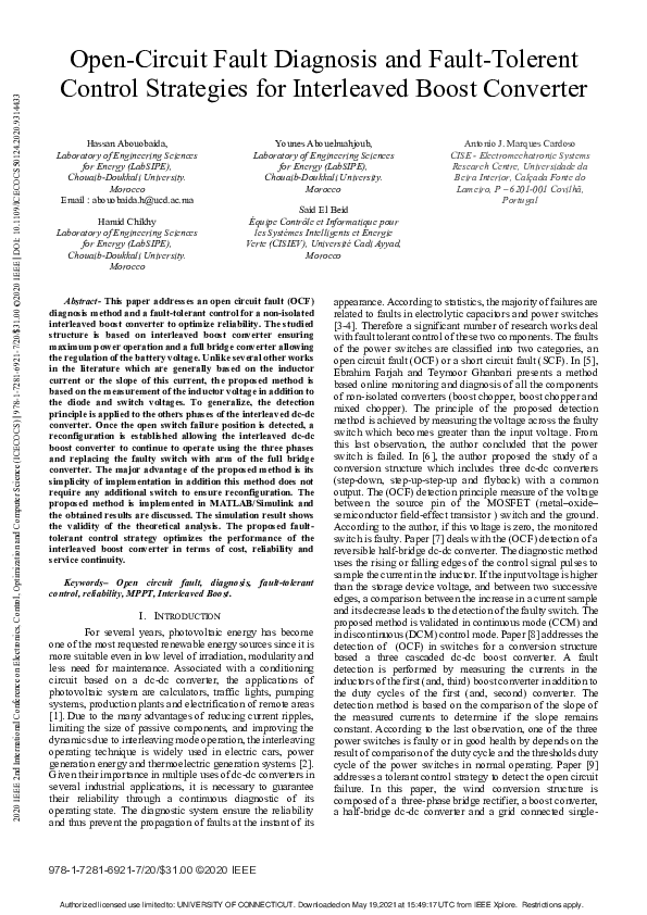 Pdf Open Circuit Fault Diagnosis And Fault Tolerent Control Strategies For Interleaved Boost