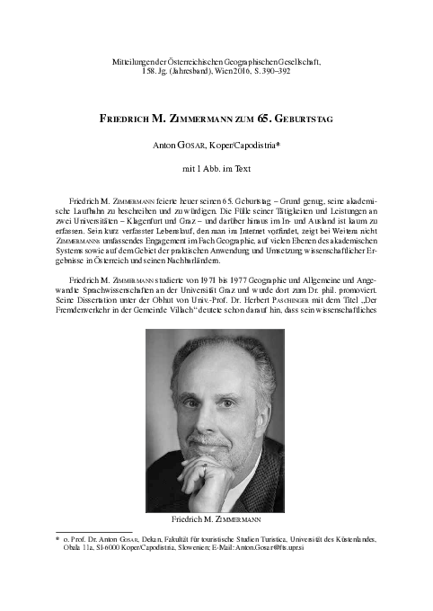 (PDF) Friedrich M. Zimmermann zum 65. Geburtstag