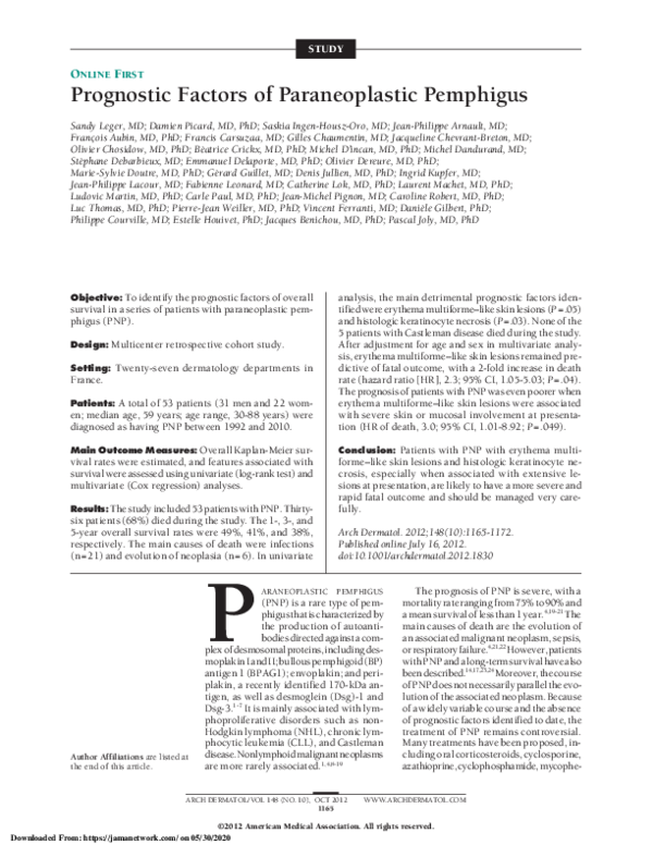 (PDF) Prognostic Factors of Paraneoplastic Pemphigus