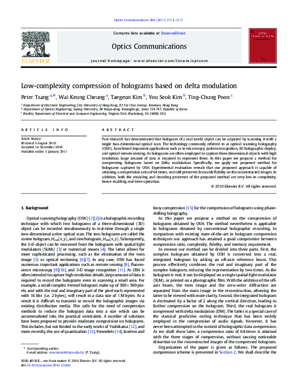 Pdf Low Complexity Compression Of Holograms Based On Delta Modulation Wai Hin Cheung