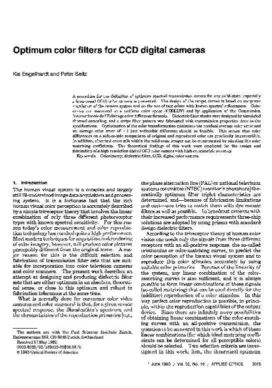 (PDF) Optimum color filters for CCD digital cameras