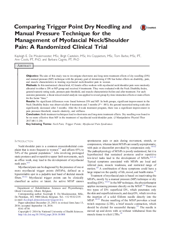 (PDF) Comparing Trigger Point Dry Needling and Manual Pressure ...