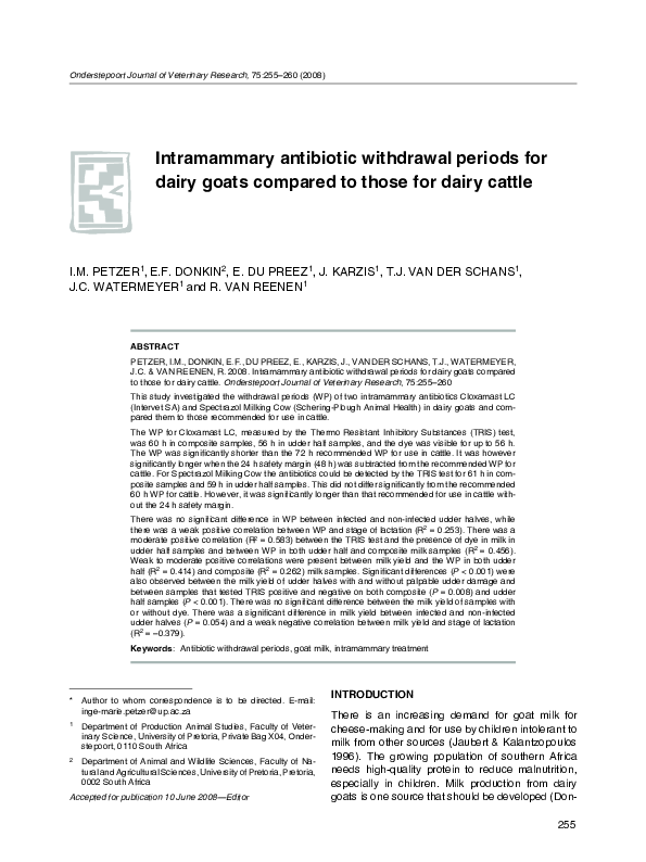 (PDF) Intramammary antibiotic withdrawal periods for dairy goats ...