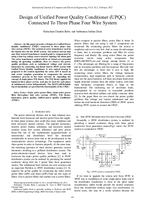 (PDF) Design of Unified Power Quality Conditioner (UPQC)Connected To Three Phase Four Wire System