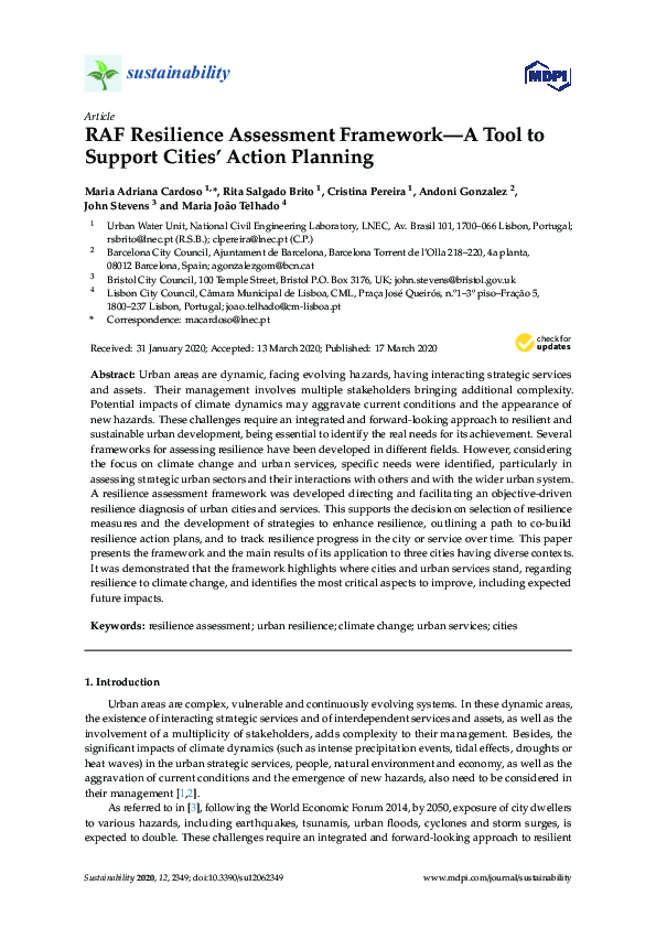 (PDF) RAF Resilience Assessment Framework—A Tool to Support Cities ...