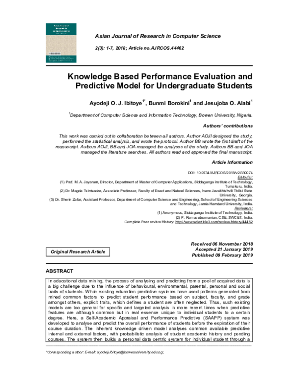 Pdf Knowledge Based Performance Evaluation And Predictive Model For