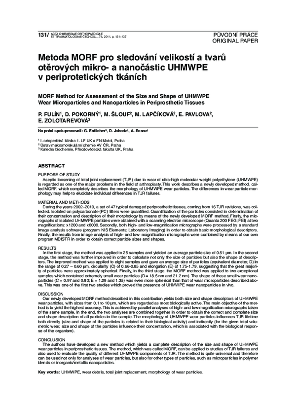 (PDF) [MORF method for assessment of the size and shape of UHMWPE wear microparticles and ...