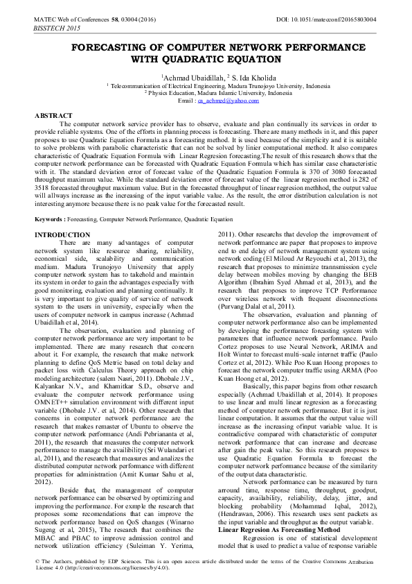 (PDF) Forecasting of Computer Network Performance with Quadratic Equation