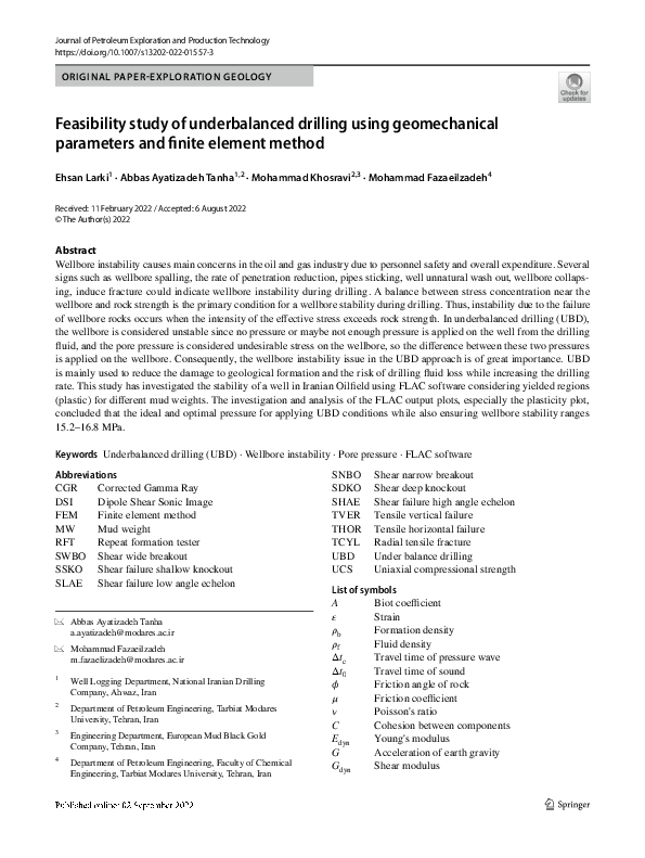 (PDF) Feasibility study of underbalanced drilling using geomechanical parameters and finite ...