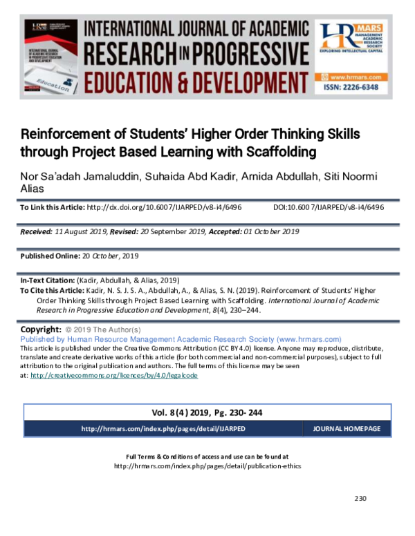 (PDF) Reinforcement of Students’ Higher Order Thinking Skills through ...