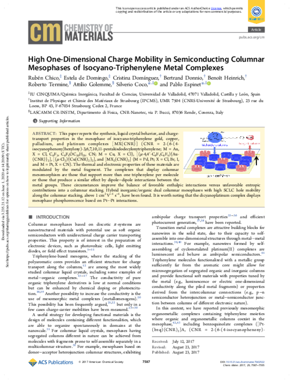 (PDF) High One-Dimensional Charge Mobility in Semiconducting Columnar ...