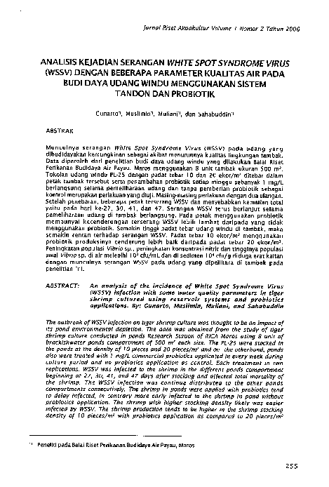 (PDF) Analisis Kejadian Serangan White Spot Syndrome Virus (WSSV) Dengan Beberapa Parameter ...