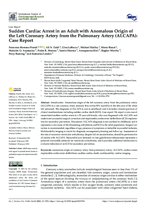 (PDF) Sudden Cardiac Arrest in an Adult with Anomalous Origin of the ...